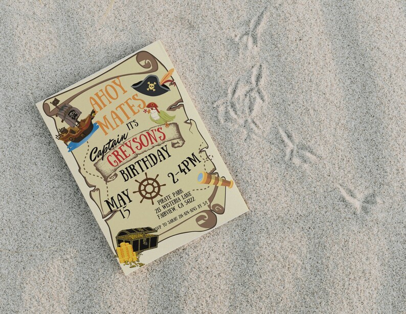 Editable Ahoy Mates Pirate Birthday Invitation Template - Etsy