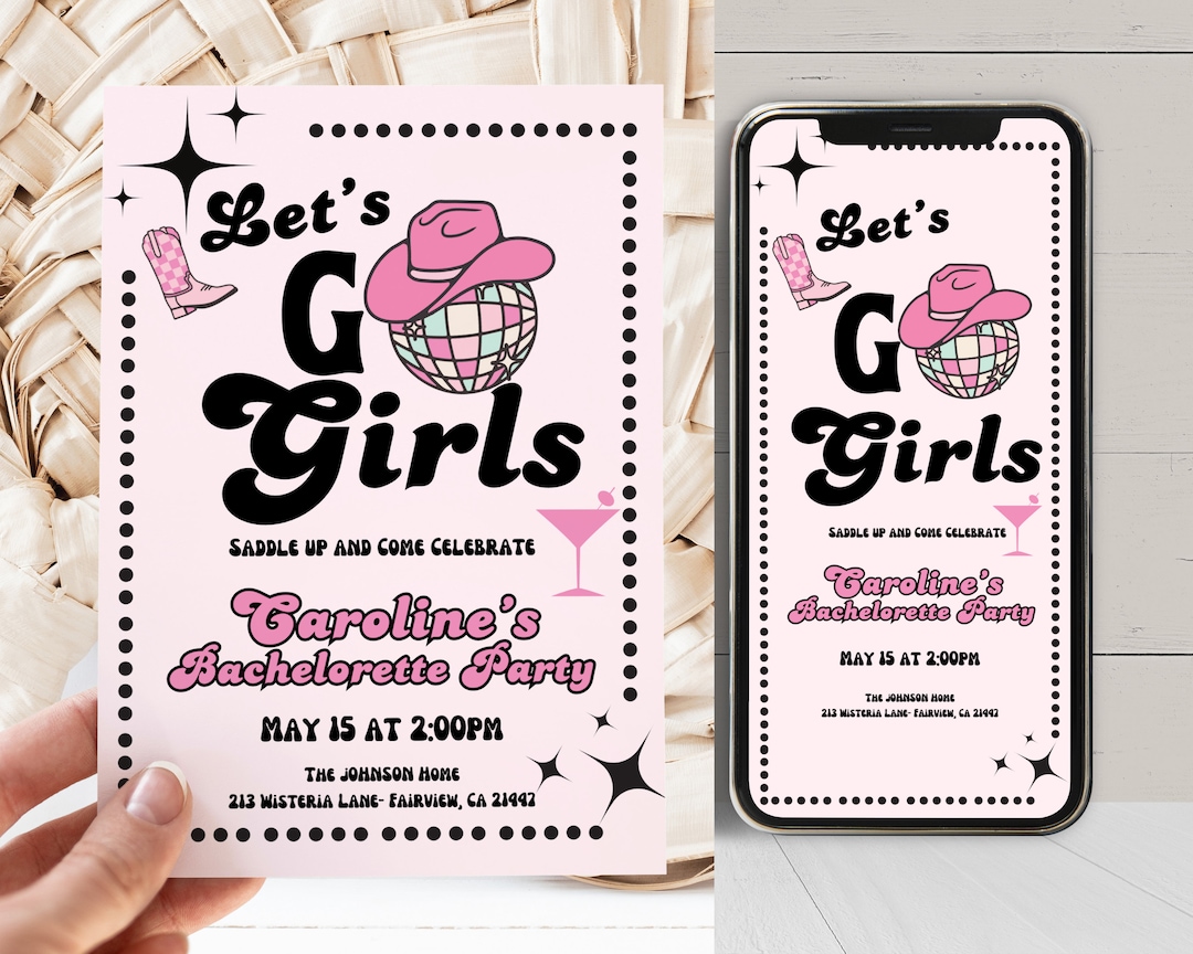 Editable Let's Go Girls Bachelorette Party Invitation Template, Country ...