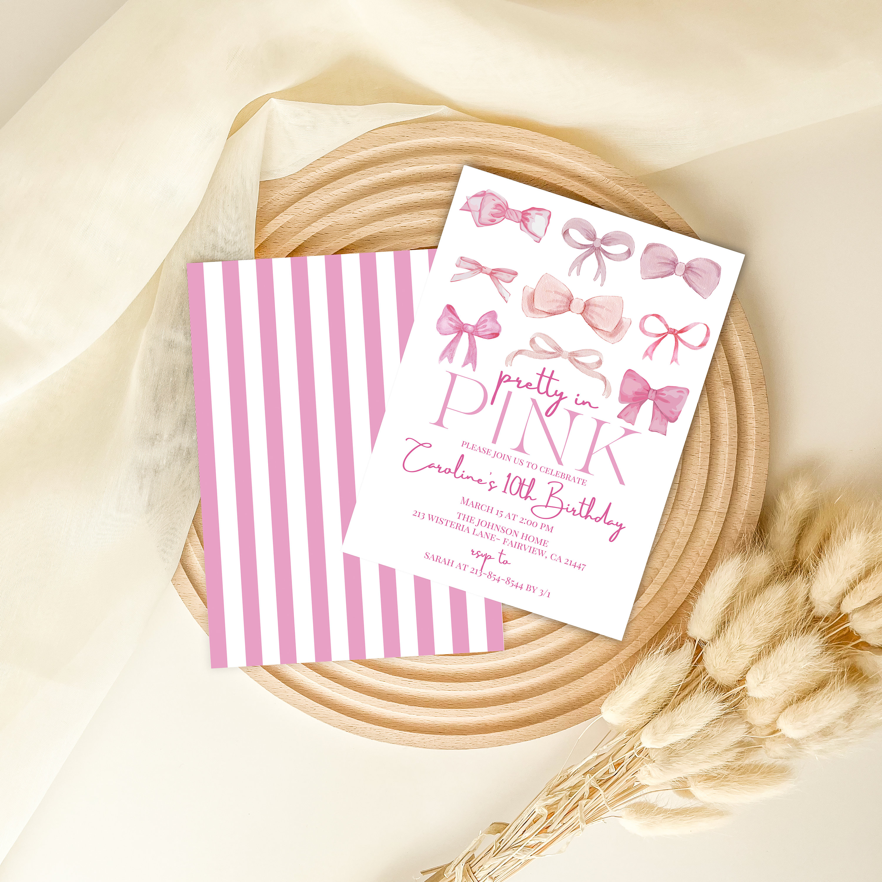 Editable Pretty in Pink Girl's Birthday Party Invitation, Pink Bow ...