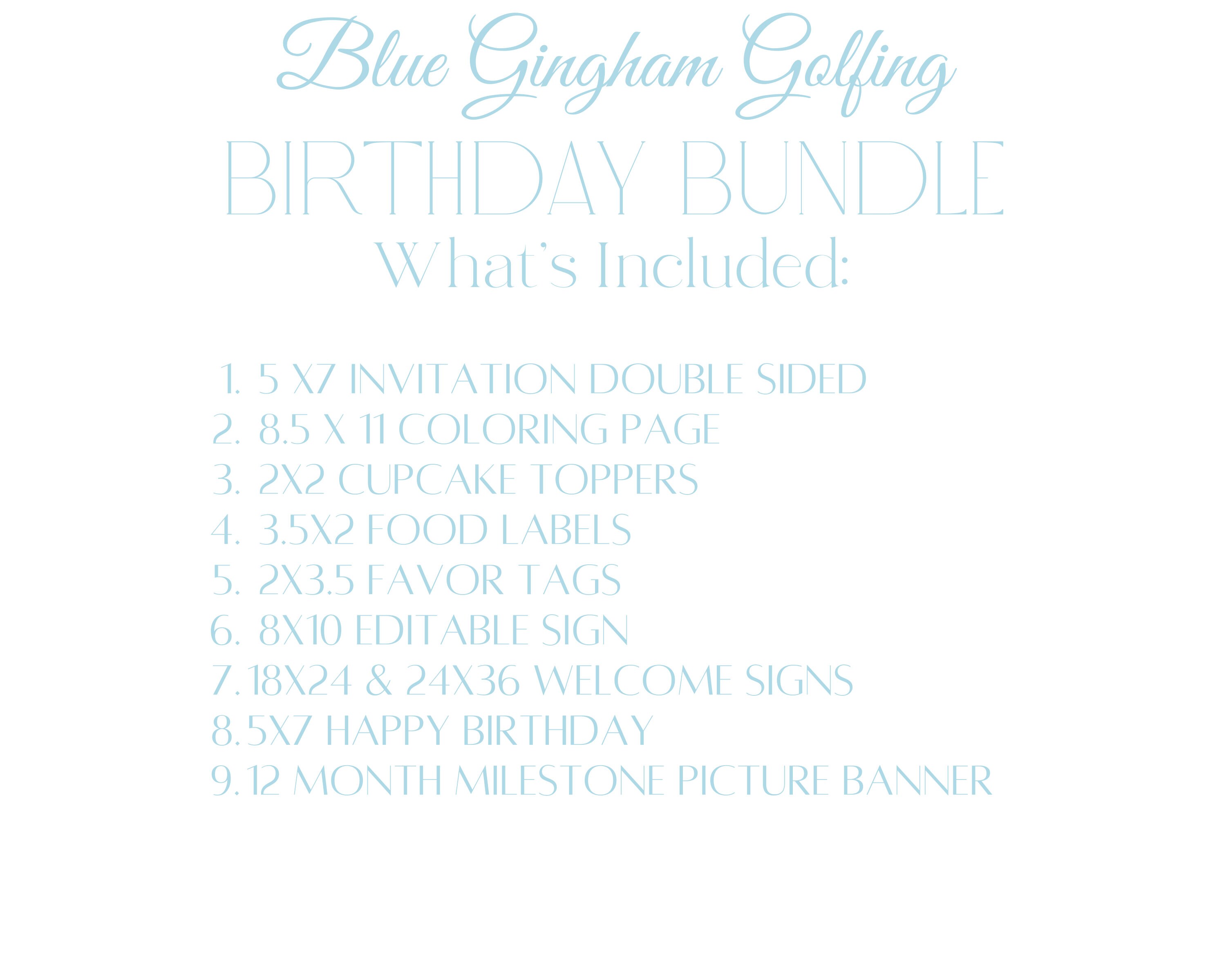 Editable Preppy Blue Gingham Golfing Birthday Party Bundle, Swing on by ...