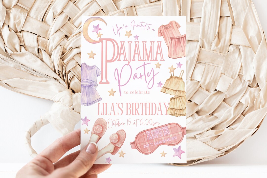 Editable Pajama Party Birthday Invitation Template Pink Girly