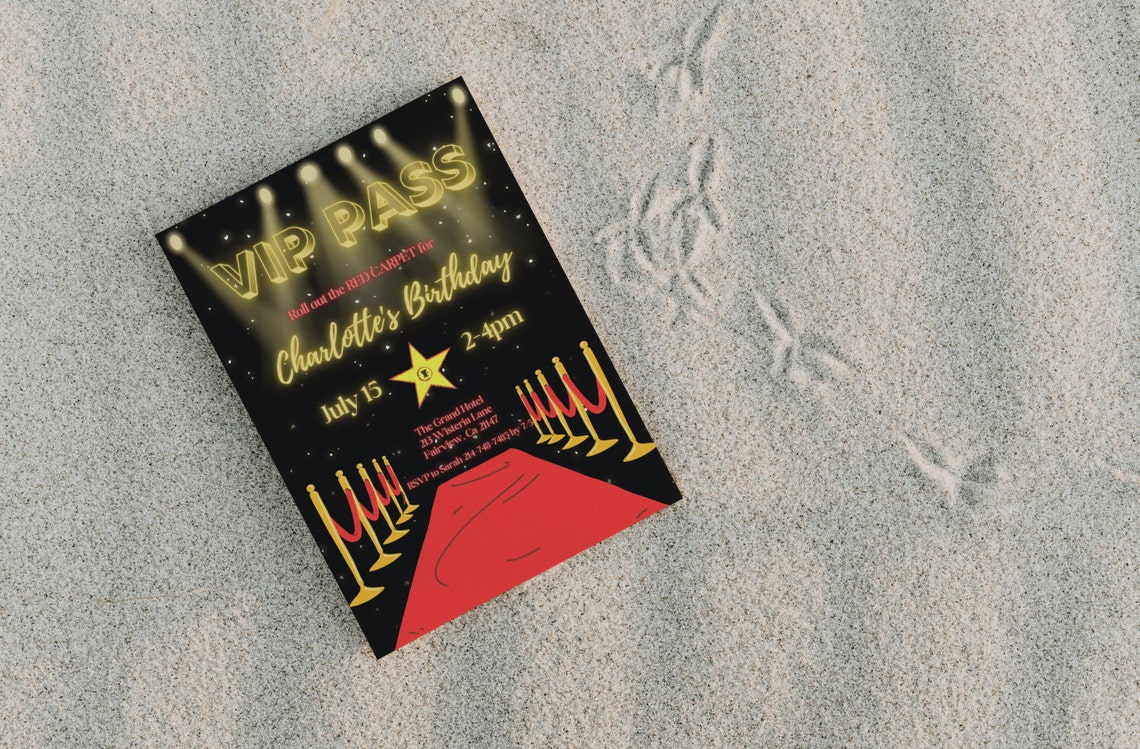 Editable VIP Roll Out the Red Carpet Birthday Invitation Template, Red ...