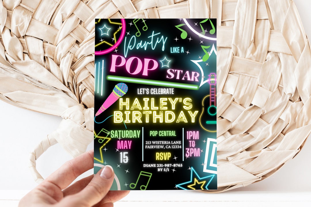 Party Like a Pop Star Invitation Template, Party Like a Popstar Invite ...