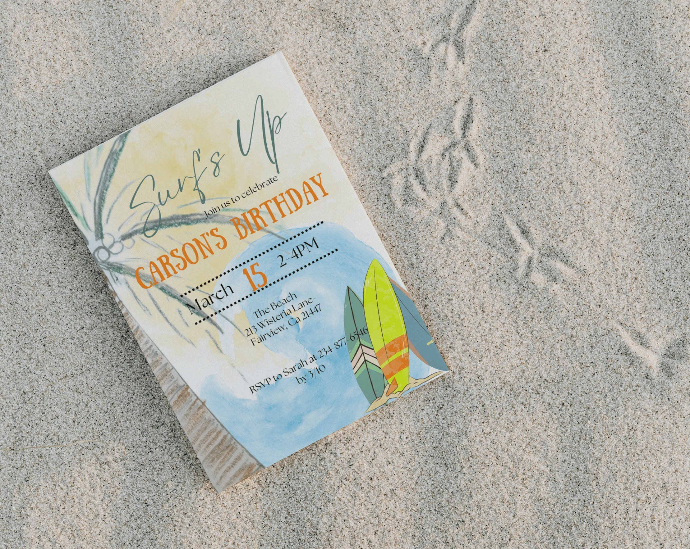 Editable Surf's up Birthday Invitation Template, Surfing Invite ...