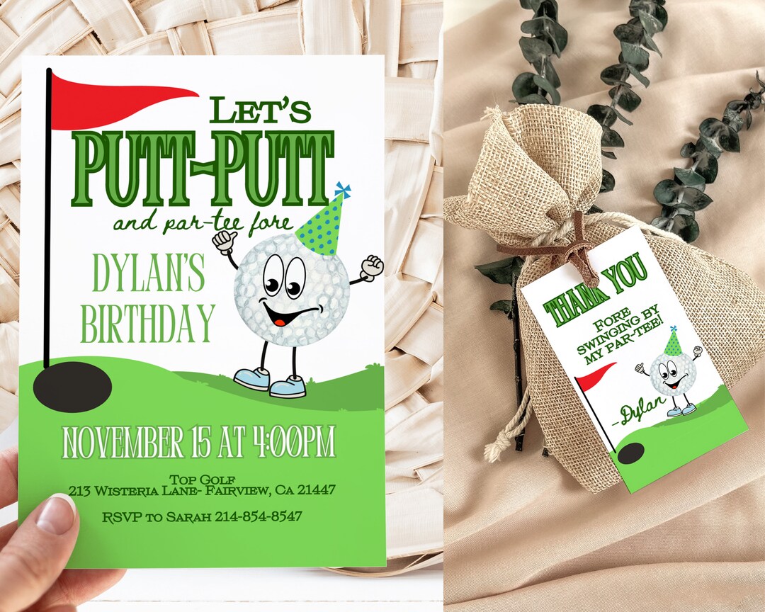 Editable Let's Putt Putt Golfing Invitation and Coordinating Favor Tag ...