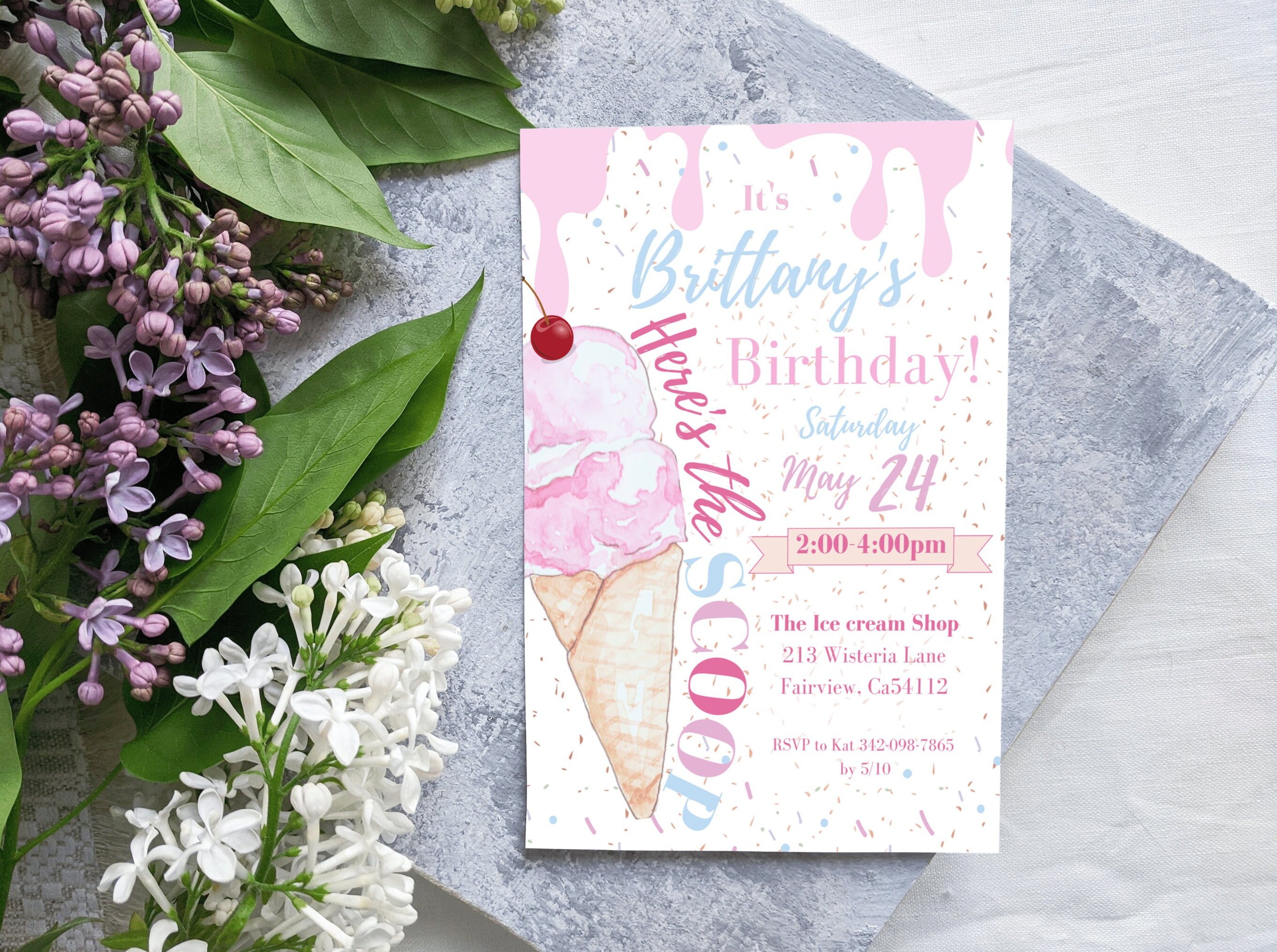Editable Here's the Scoop Ice Cream Birthday Party Invitation Template ...