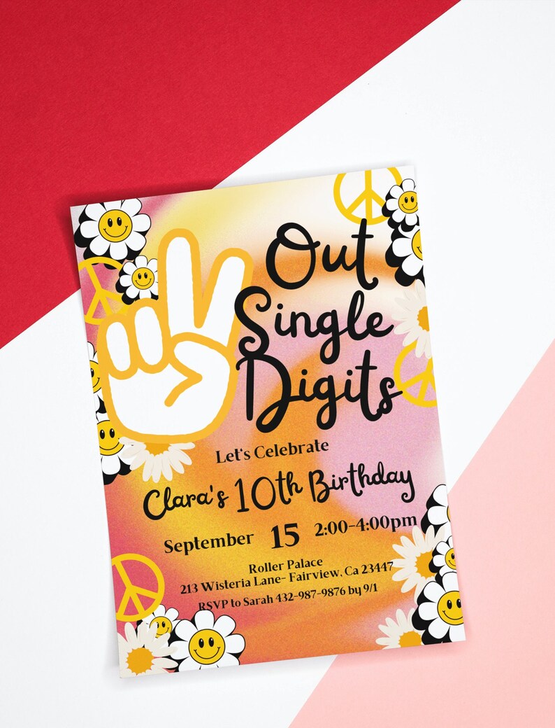 Editable Peace Out Single Digits Invitation Template Peace - Etsy