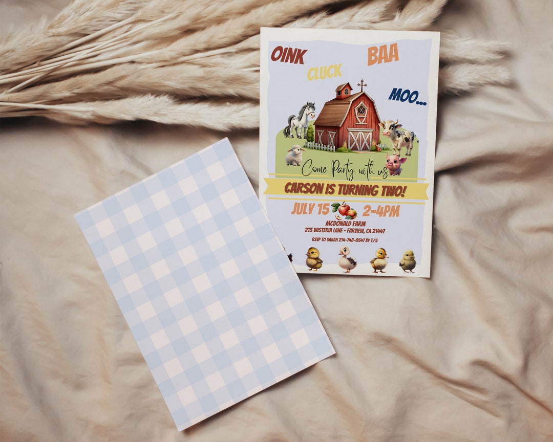 Editable Oink Cluck Baa Moo Farm Birthday Invitation Template, Farm ...