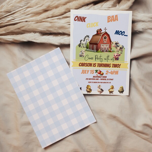Oink, Cluck, Baa and Moo Girls Birthday Invitations - Etsy
