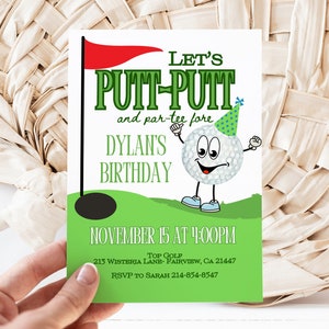 Editable Let's Putt Putt Golfing Invitation and Coordinating Favor Tag ...