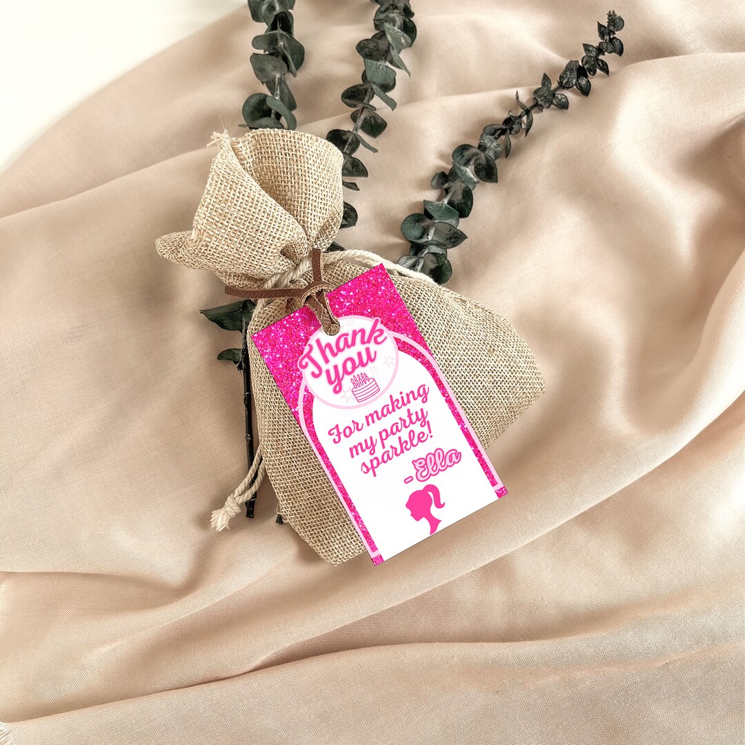Editable Hot Pink Glitter Favor Tag Template, Fashion Doll Birthday ...