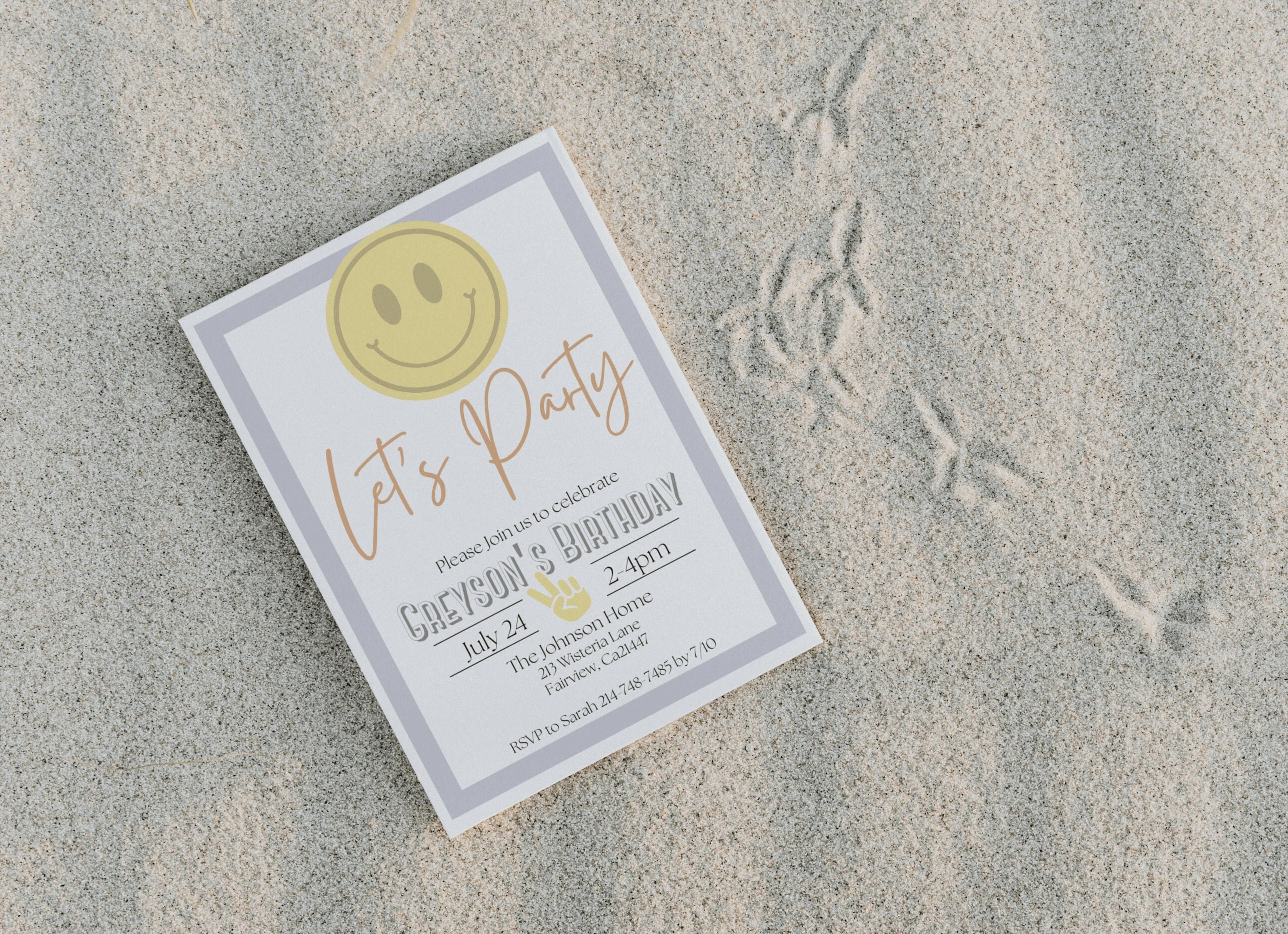 Editable Neutral Let's Party Smile Face Birthday Invitation Template ...