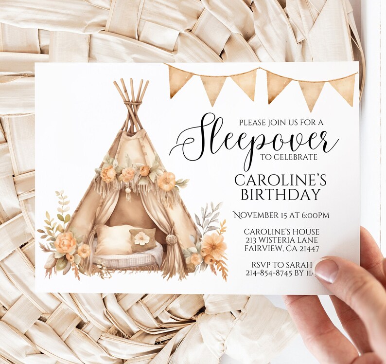 Editable Sleepover Invitation Template, Girl's Slumber Party, Glamping ...