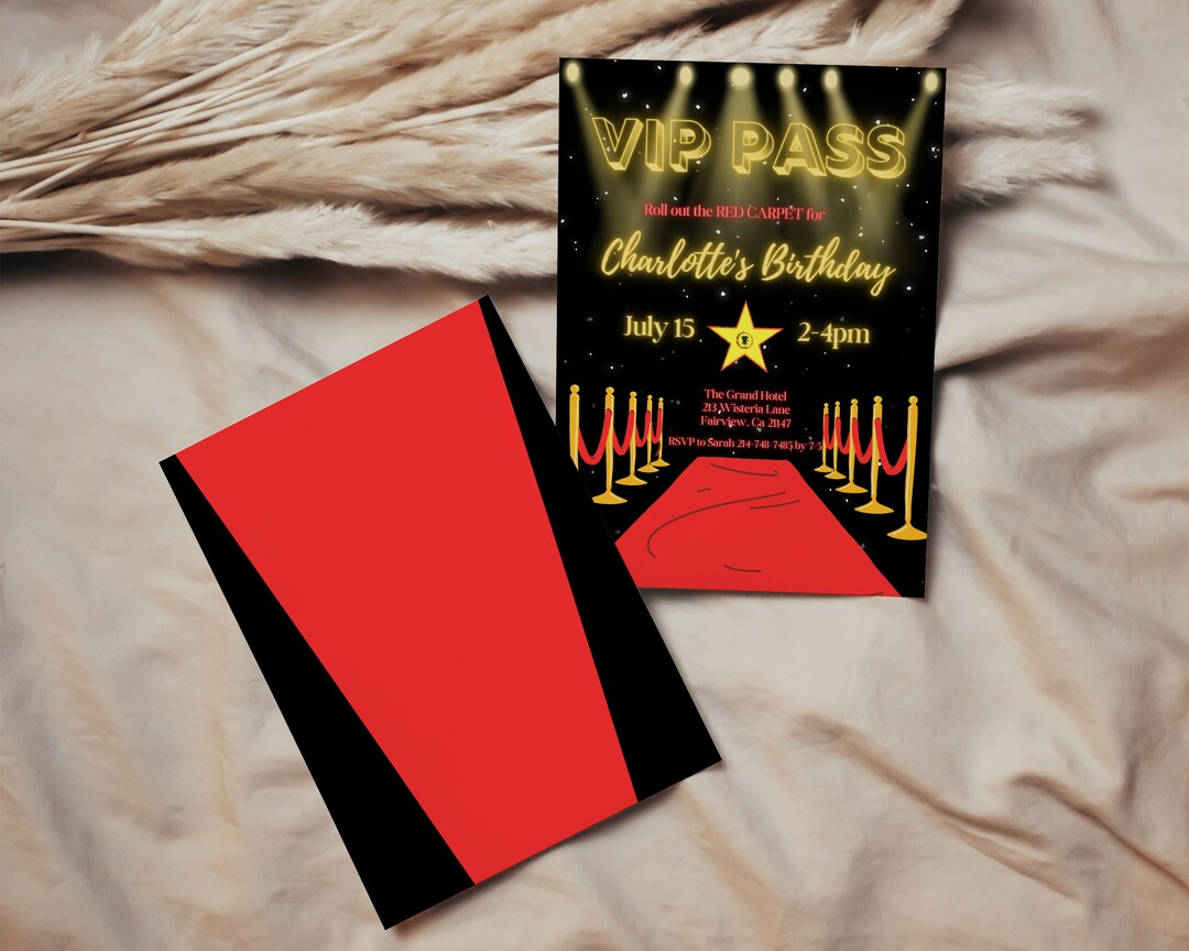 Editable VIP Roll Out the Red Carpet Birthday Invitation Template, Red ...