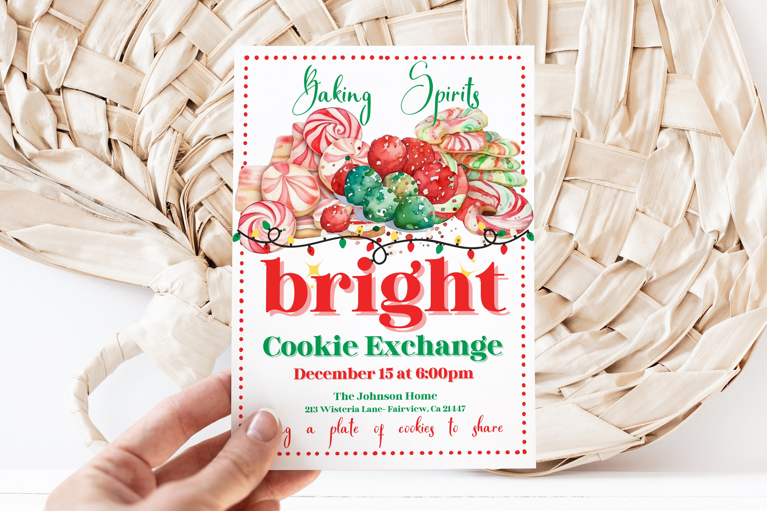 Editable Cookie Exchange Invitation Template, Baking Spirits Bright ...