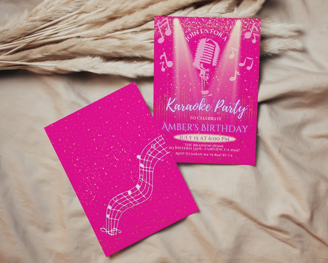 Editable Hot Pink Karaoke Birthday Invitation Template, Neon Pink ...