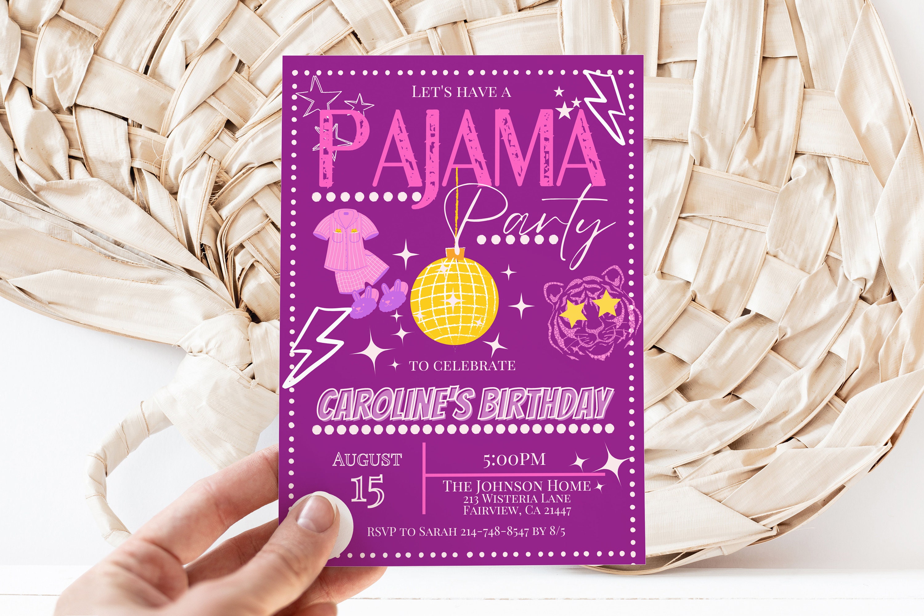 Editable Girls Pajama Party Birthday Invitation Trendy Etsy