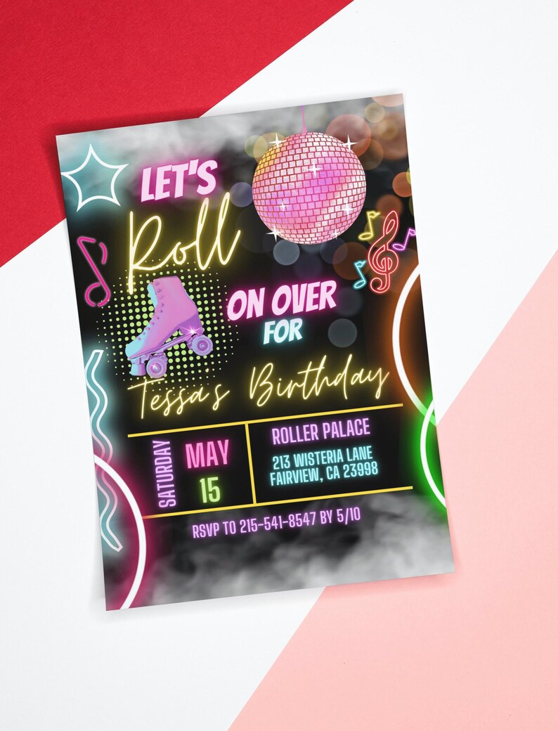 Let's Roll on Over Birthday Invitation Template, Roller Skating Party ...