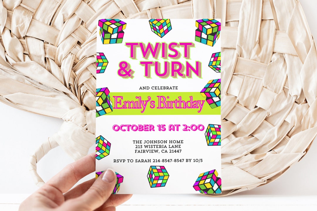 Editable Twist and Turn Puzzle Cube Birthday Invitation, Girl's ...
