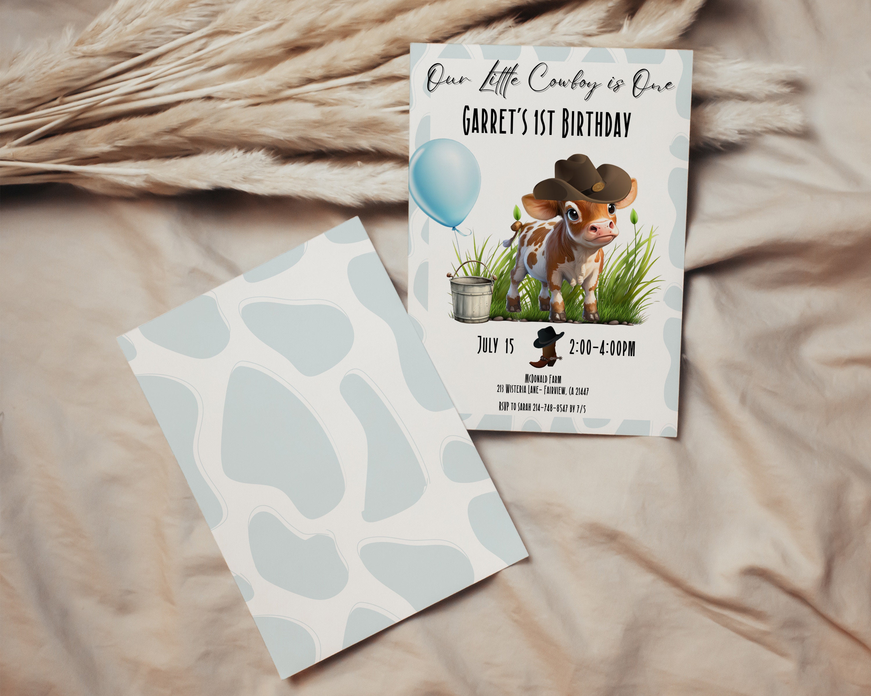 Editable Little Cowboy Birthday Invitation Template, Farm Animal Cow ...