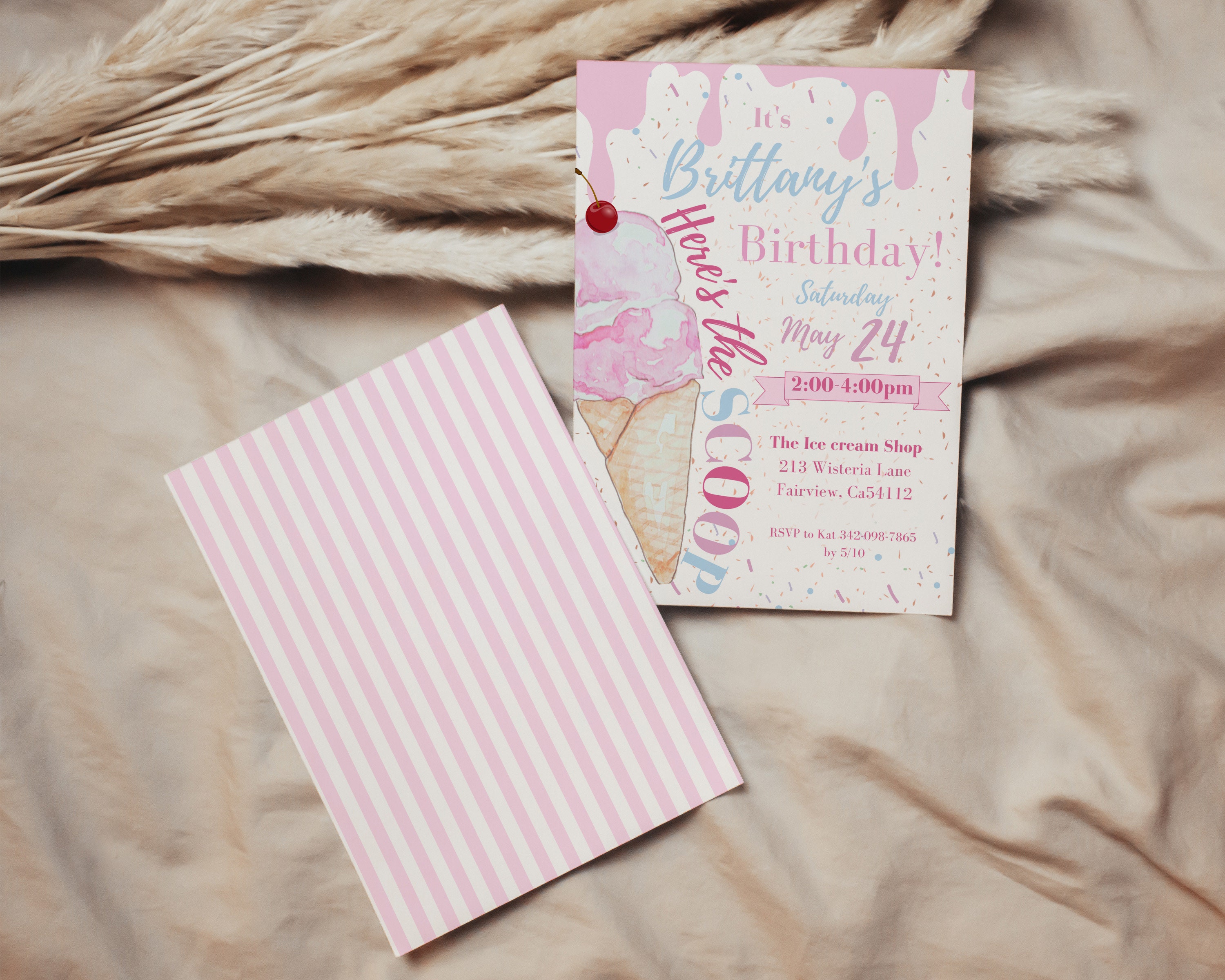 Editable Here's the Scoop Ice Cream Birthday Party Invitation Template ...