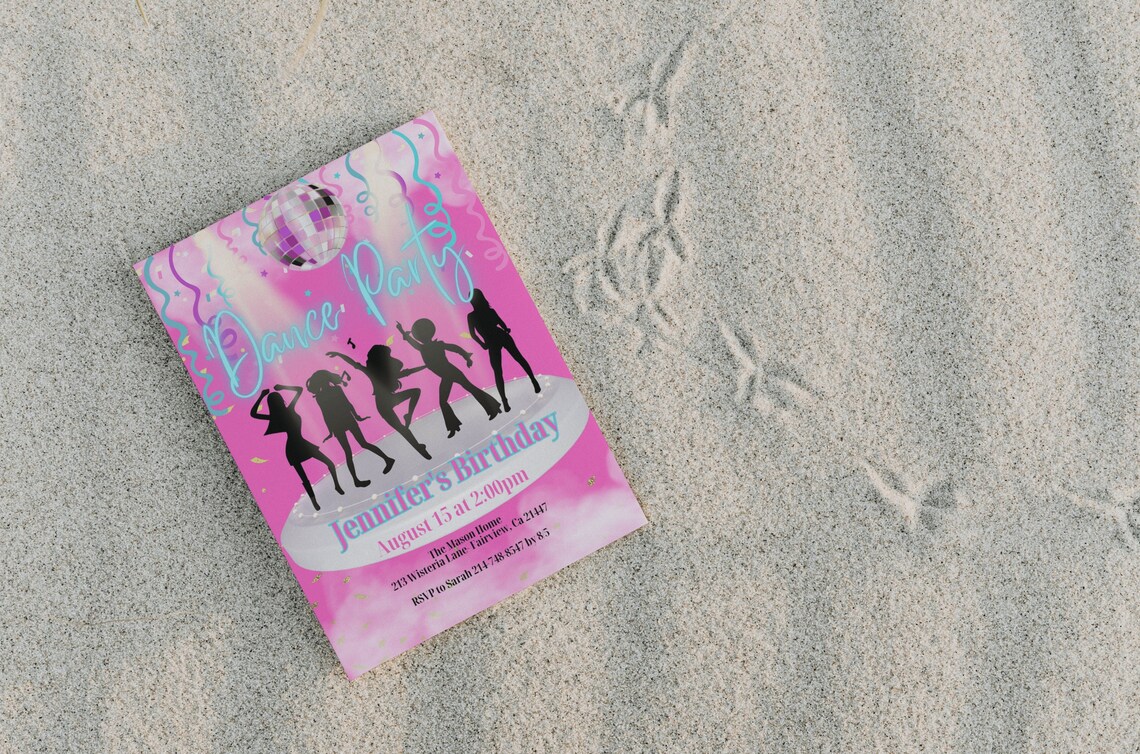 Editable Hot Pink Dance Party Invitation Template, Disco Dance Party ...