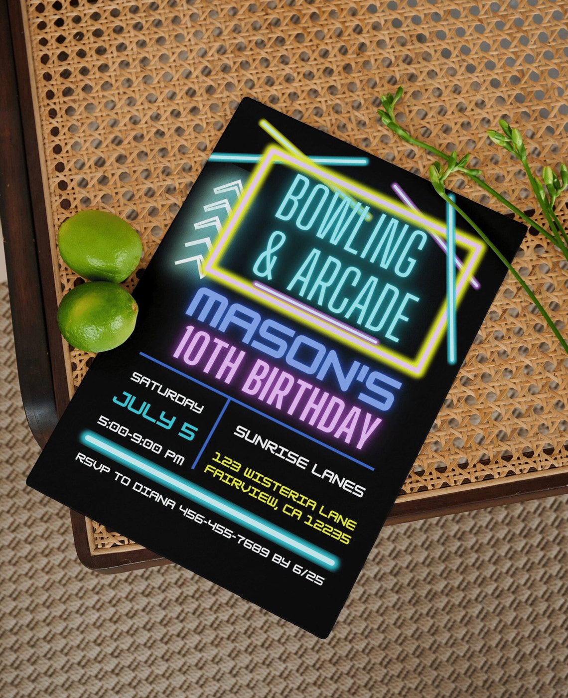 Bowling and Arcade Birthday Invitation Bowling Invite Arcade - Etsy