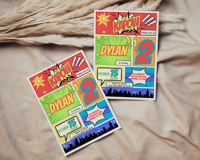 Editable Comic Book Birthday Invitation Template Superhero - Etsy