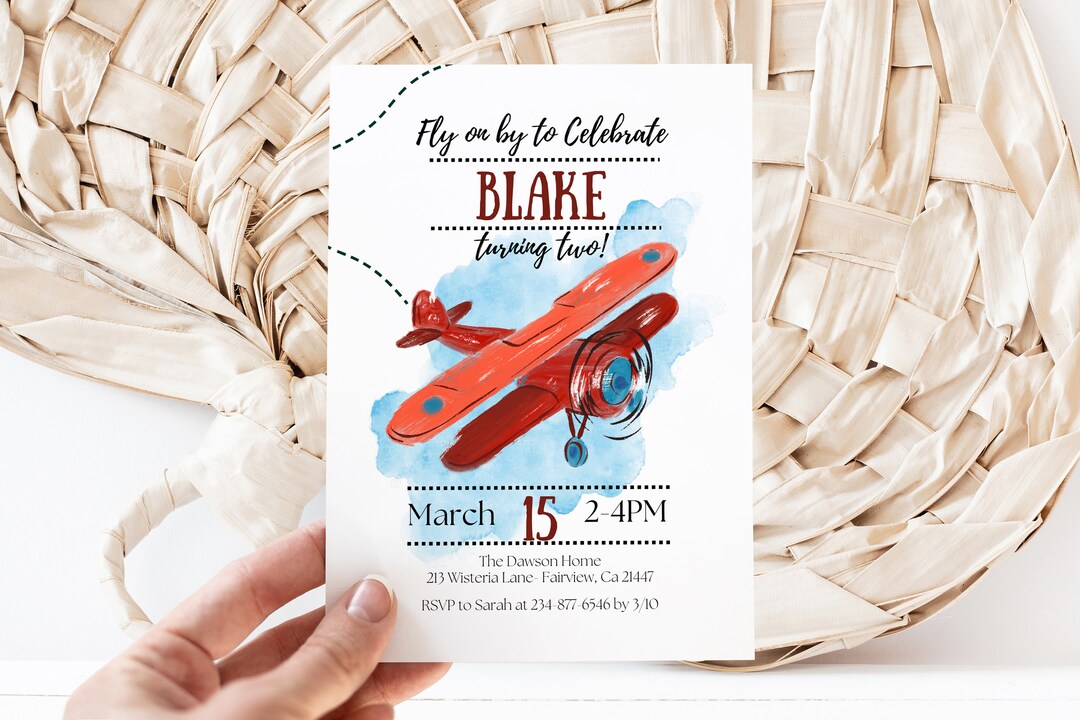 Editable Fly on Over Airplane Birthday Invitation Template, Airplane ...