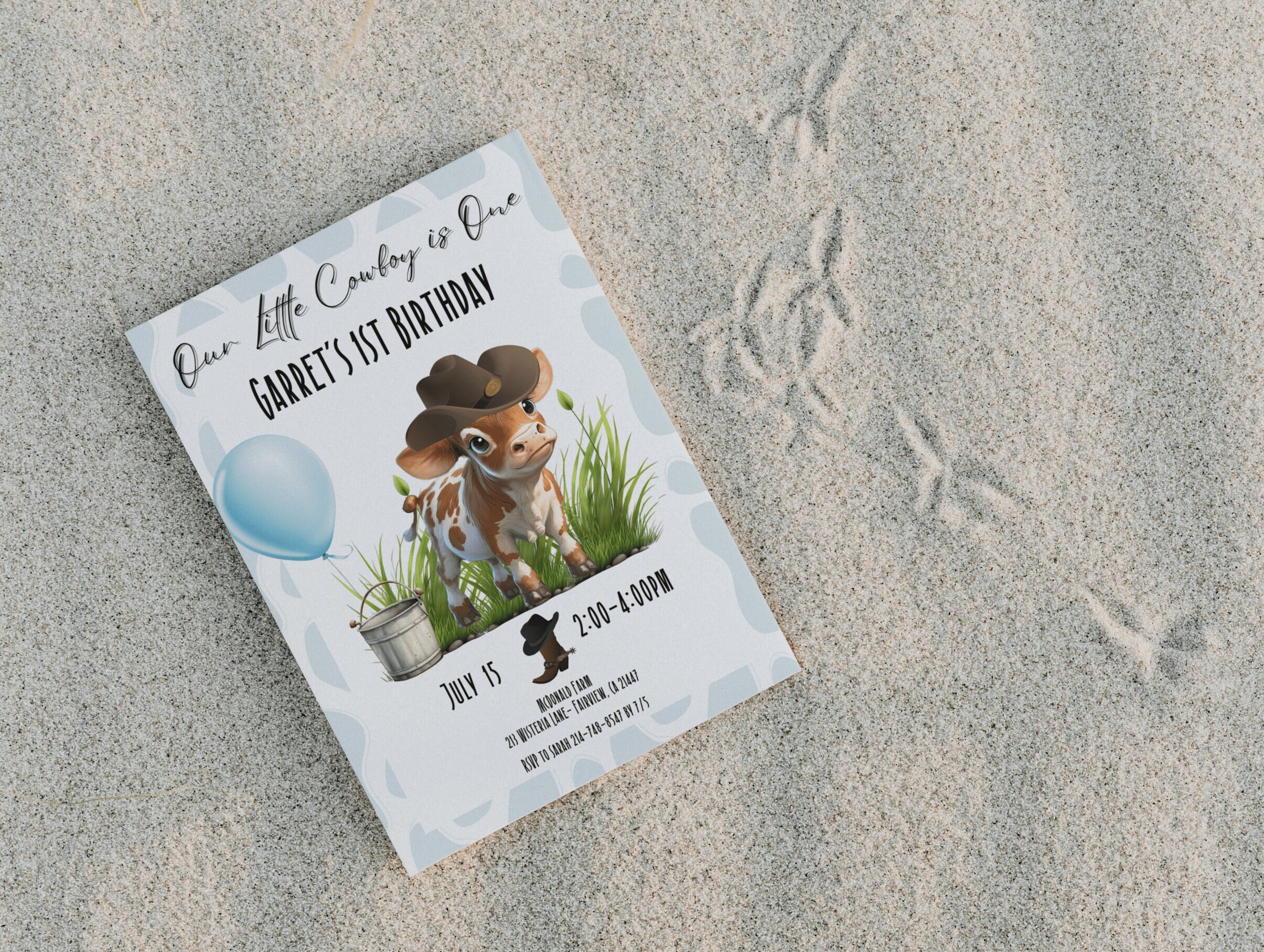 Editable Little Cowboy Birthday Invitation Template, Farm Animal Cow ...