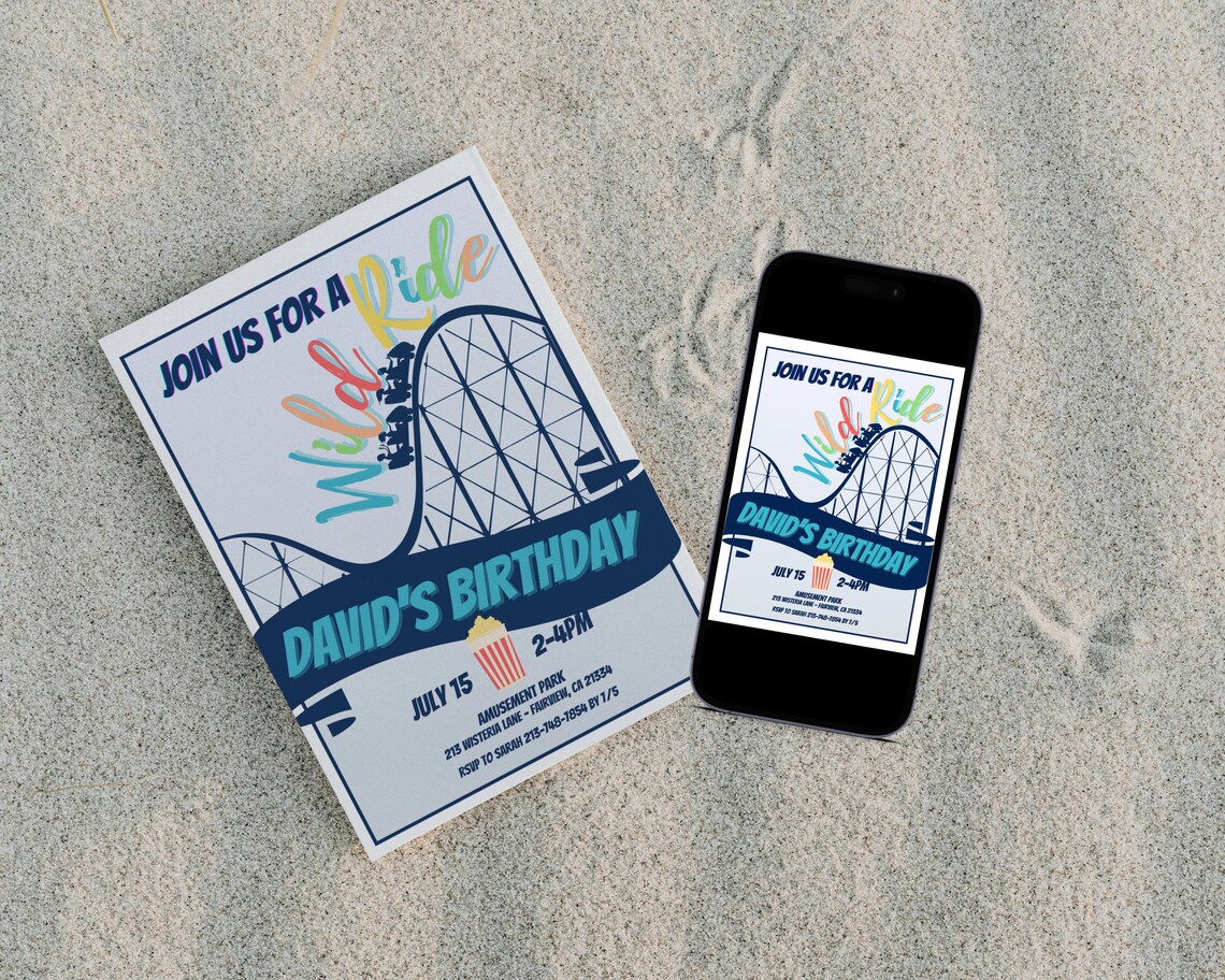 Editable Wild Ride Roller Coaster Birthday Invitation Template ...