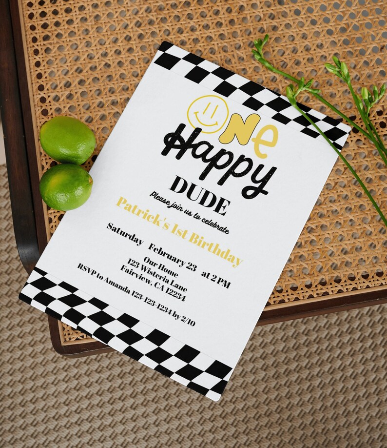One Happy Dude Birthday Invitation Smile Face Invite Dude - Etsy