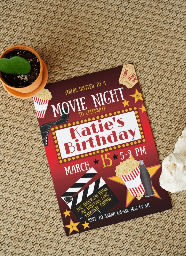 Editable Movie Night Birthday Invitation, Movie Night Invite, Instant ...