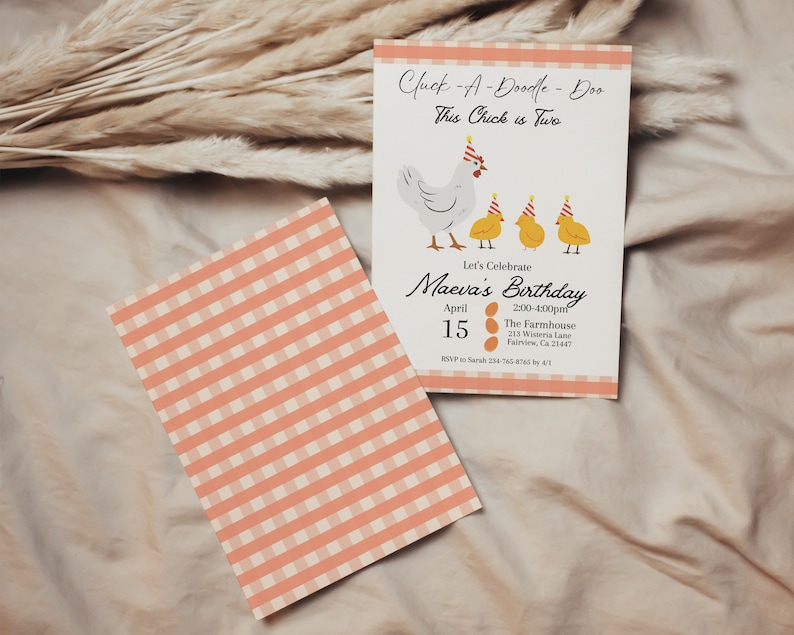Editable Cluck a Doodle Doo This Chick is Two Invitation Template ...