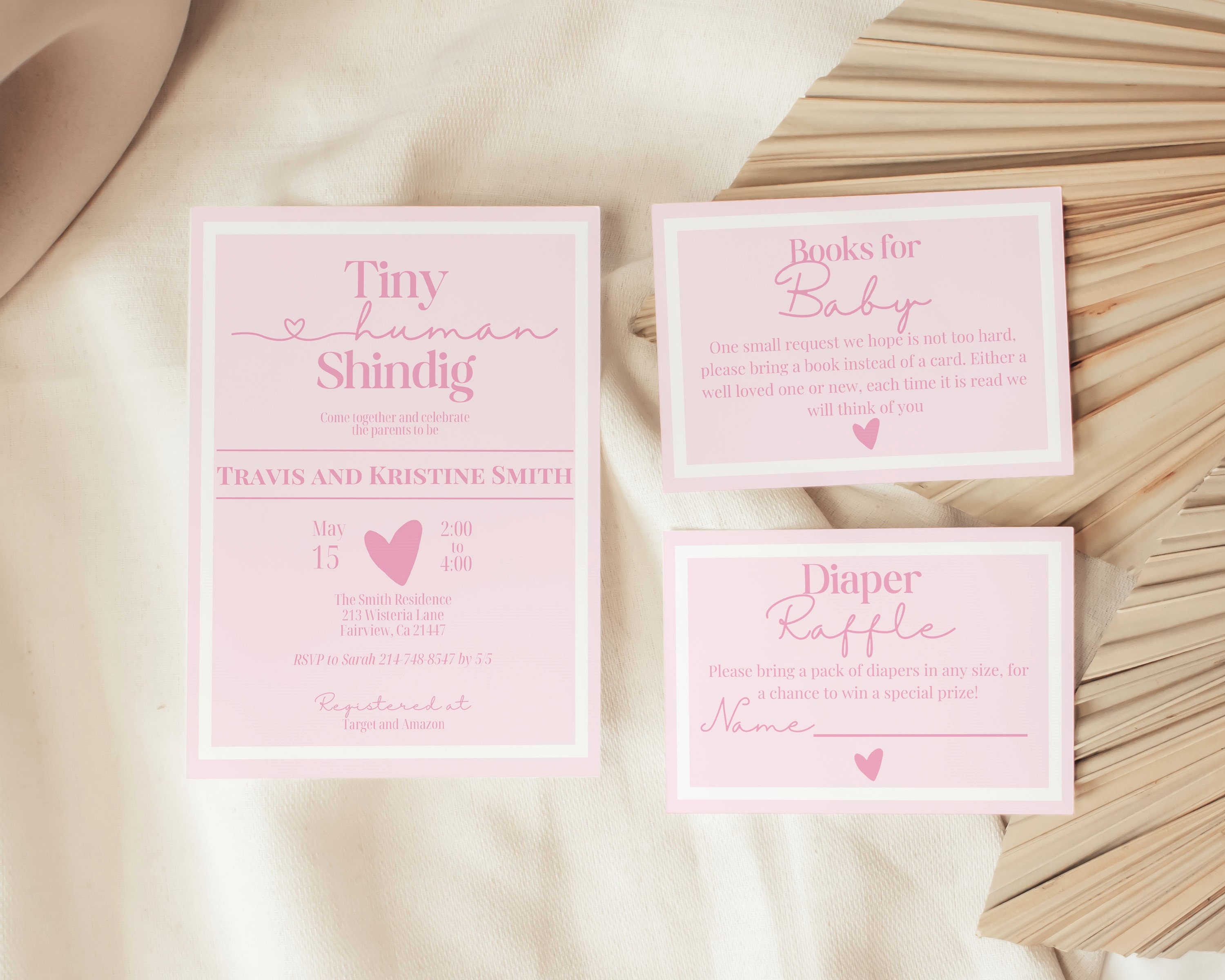 Editable Pink Tiny Human Shindig Baby Shower Invitation Bundle ...
