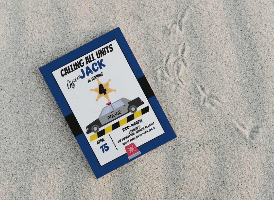 Editable Calling All Units Police Officer Birthday Invitation Template ...