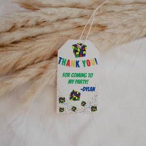 Editable Puzzle Cube Favor Tag Template, Puzzle Cube Birthday Thank You ...