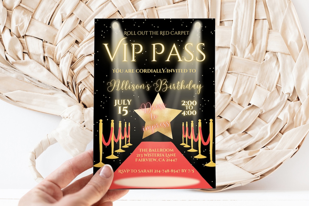 Editable Roll Out the Red Carpet VIP Birthday Invitation Template, Red ...