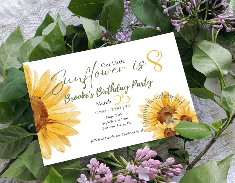 Sunflower Birthday Party Invitation, Sunflower Birthday, Floral Invite ...