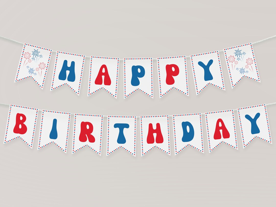 Editable Patriotic Happy Birthday Banner Template, Red White and Blue ...