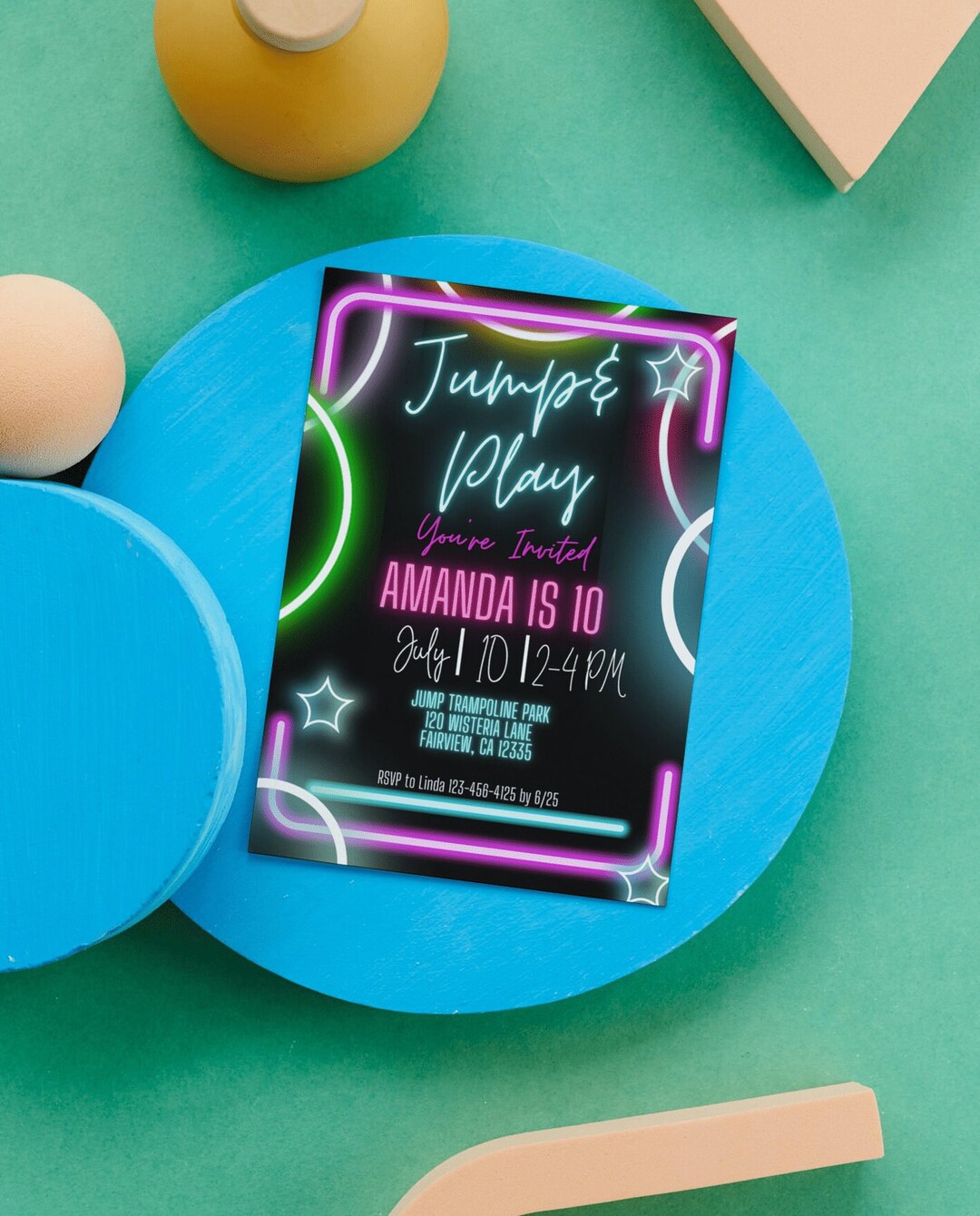 Jump and Play Birthday Party Invitation, Jump Invite, Neon Jump and ...