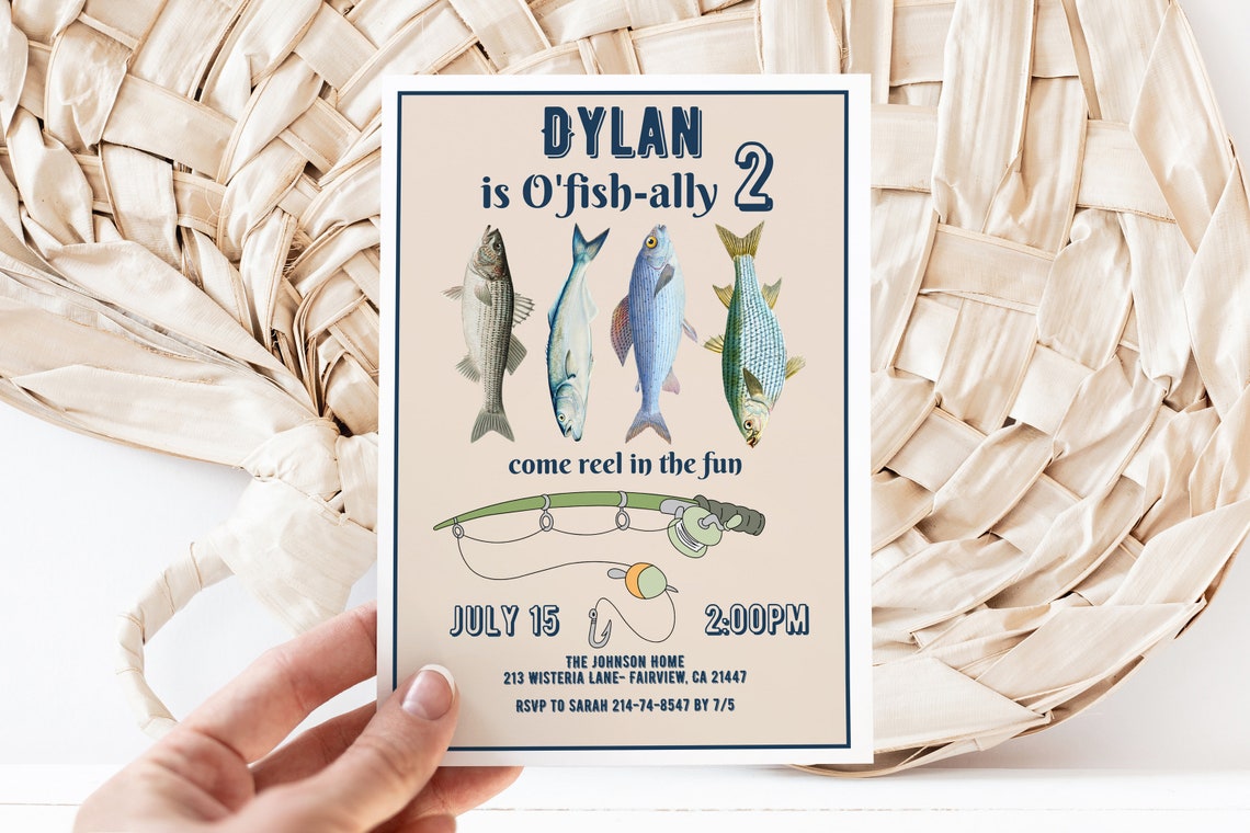 Editable O'fish-ally Fishing Birthday Invitation Template, Fish Themed ...