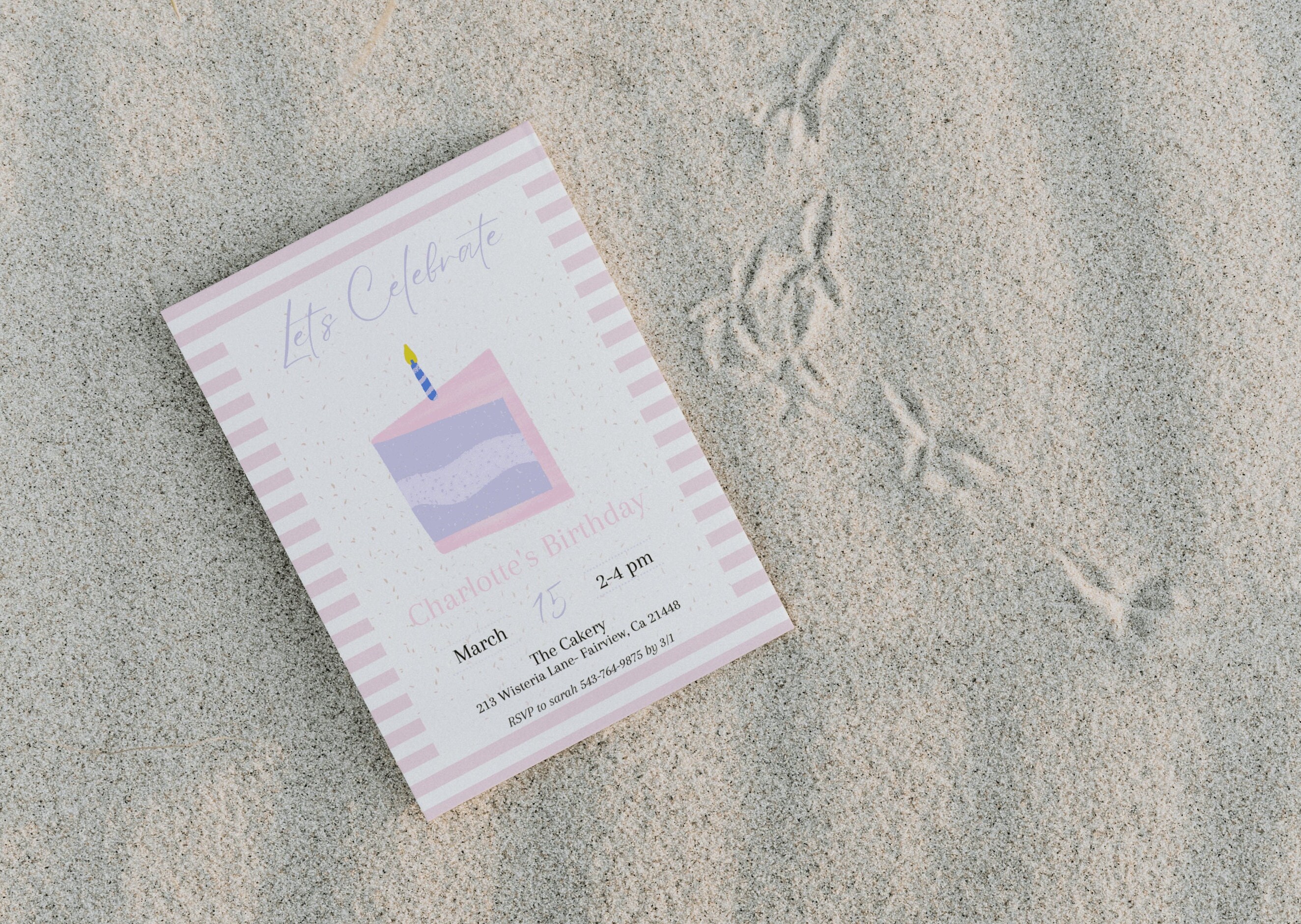 Editable Birthday Cake With Candle Invitation Template, Simple Birthday ...