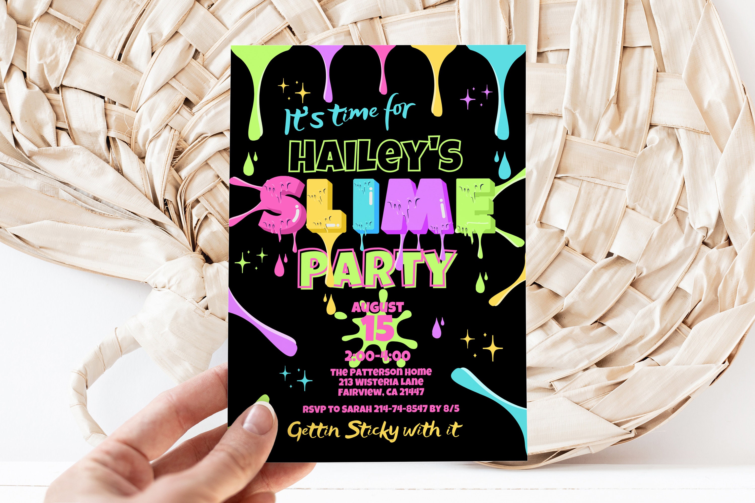 Editable Slime Birthday Party Invitation Template, It's Time for Slime ...