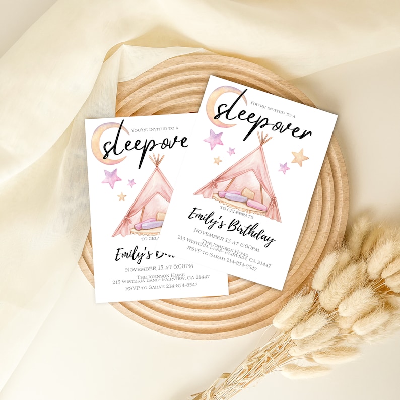 Editable Sleepover Tent Birthday Invitation Template Slumber - Etsy