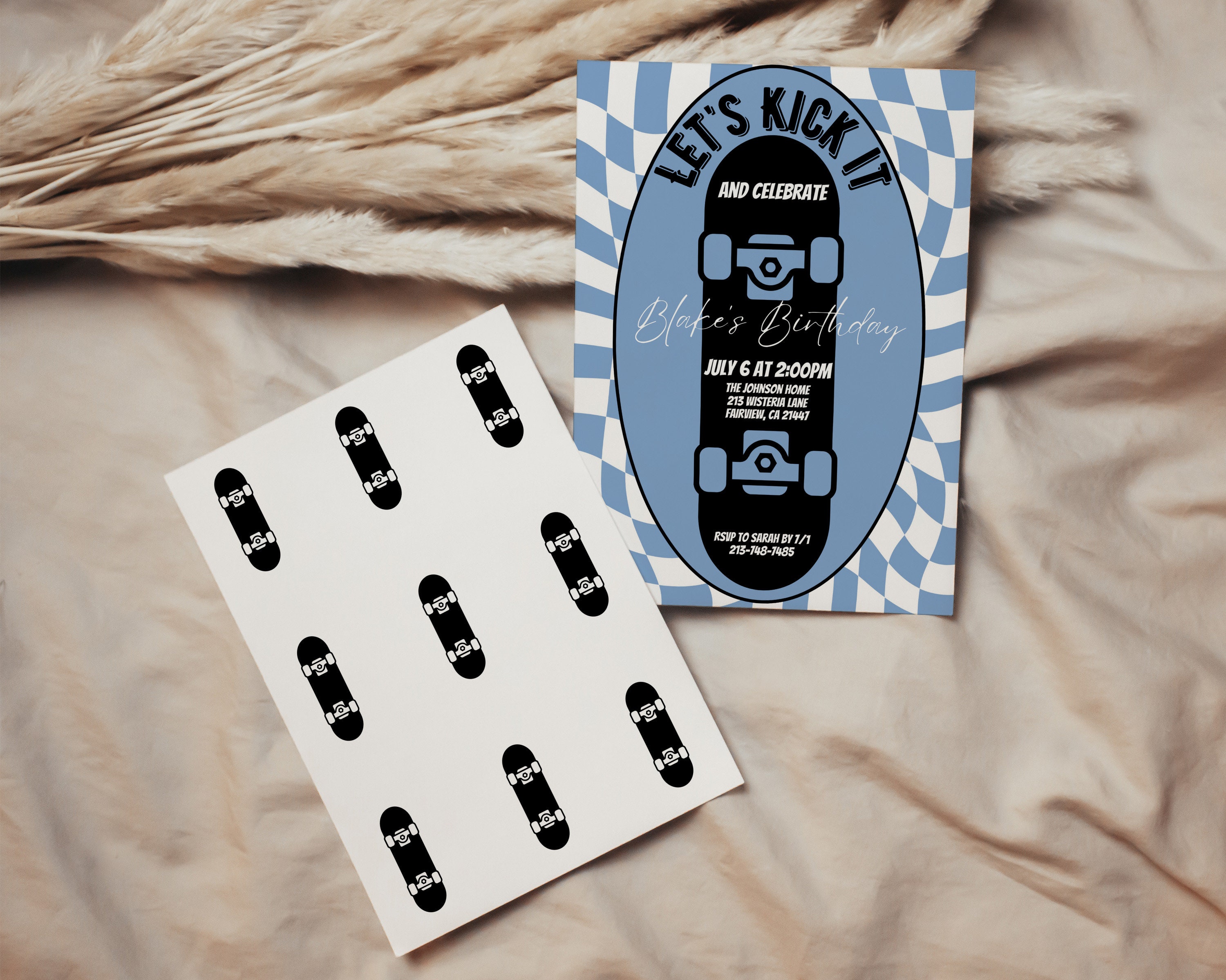 Editable Let's Kick It Birthday Invitation Template, Skateboarding ...