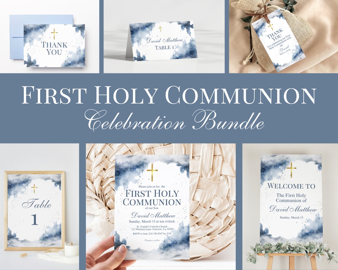 Editable Blue Watercolor First Holy Communion Essentials Bundle, Blue ...