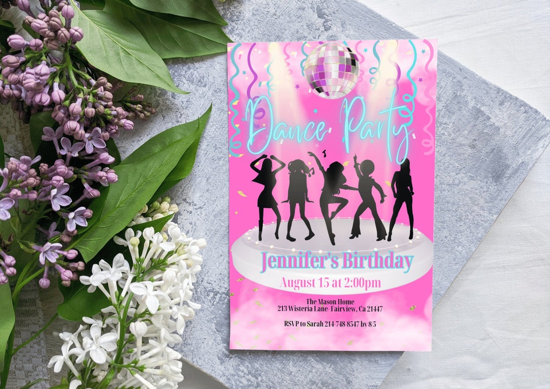 Editable Hot Pink Dance Party Invitation Template, Disco Dance Party ...
