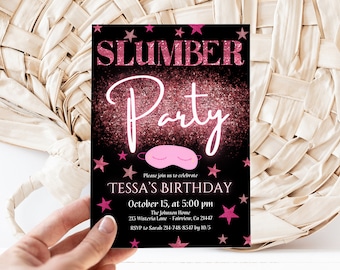 Editable Smile Face Hot Pink Sleepover Invitation Template, Sleepover ...