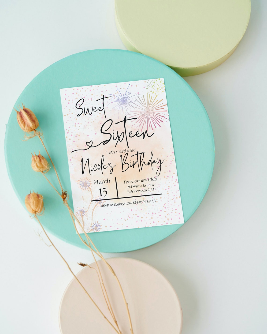 Sweet 16 Birthday Invitation Template Firework Sweet 16 - Etsy